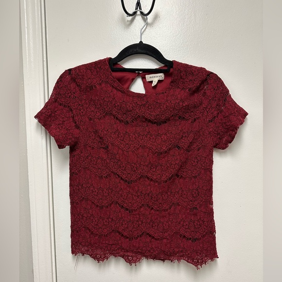 Monteau Los Angeles | Tops | Beautiful Red Lace Shirt Oval Design ...